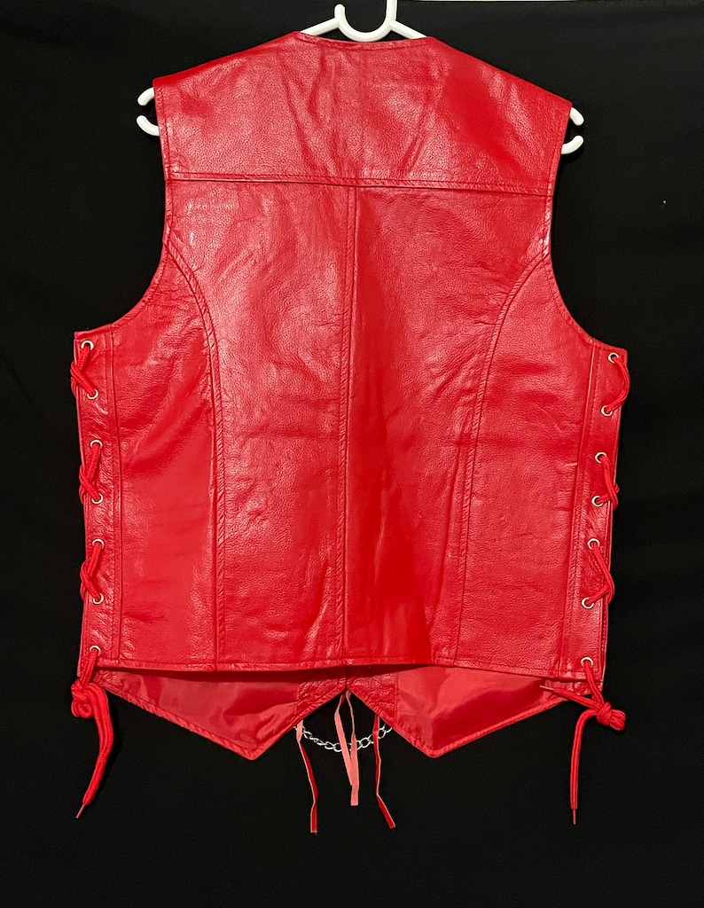 Leather Vests Mens Red Original COW LEATHER Vest Chain Concho ...