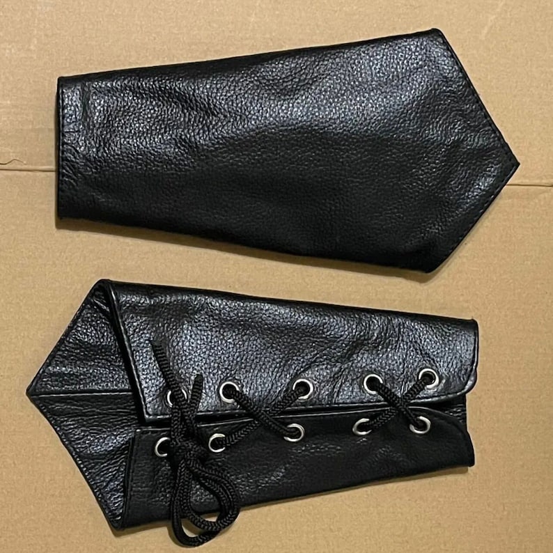 Black 2 Pieces Genuine Real Leather Gauntlet Cuff Wristband Arm Band 1 ...