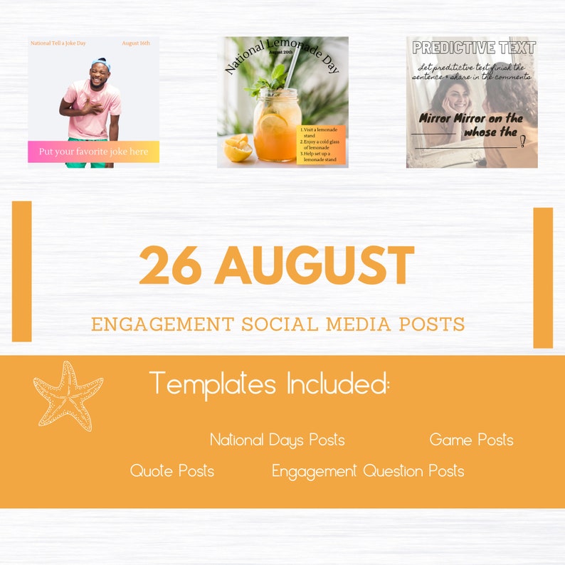 26 August Social Media Graphics | Engagement Graphics, Canva Template ...