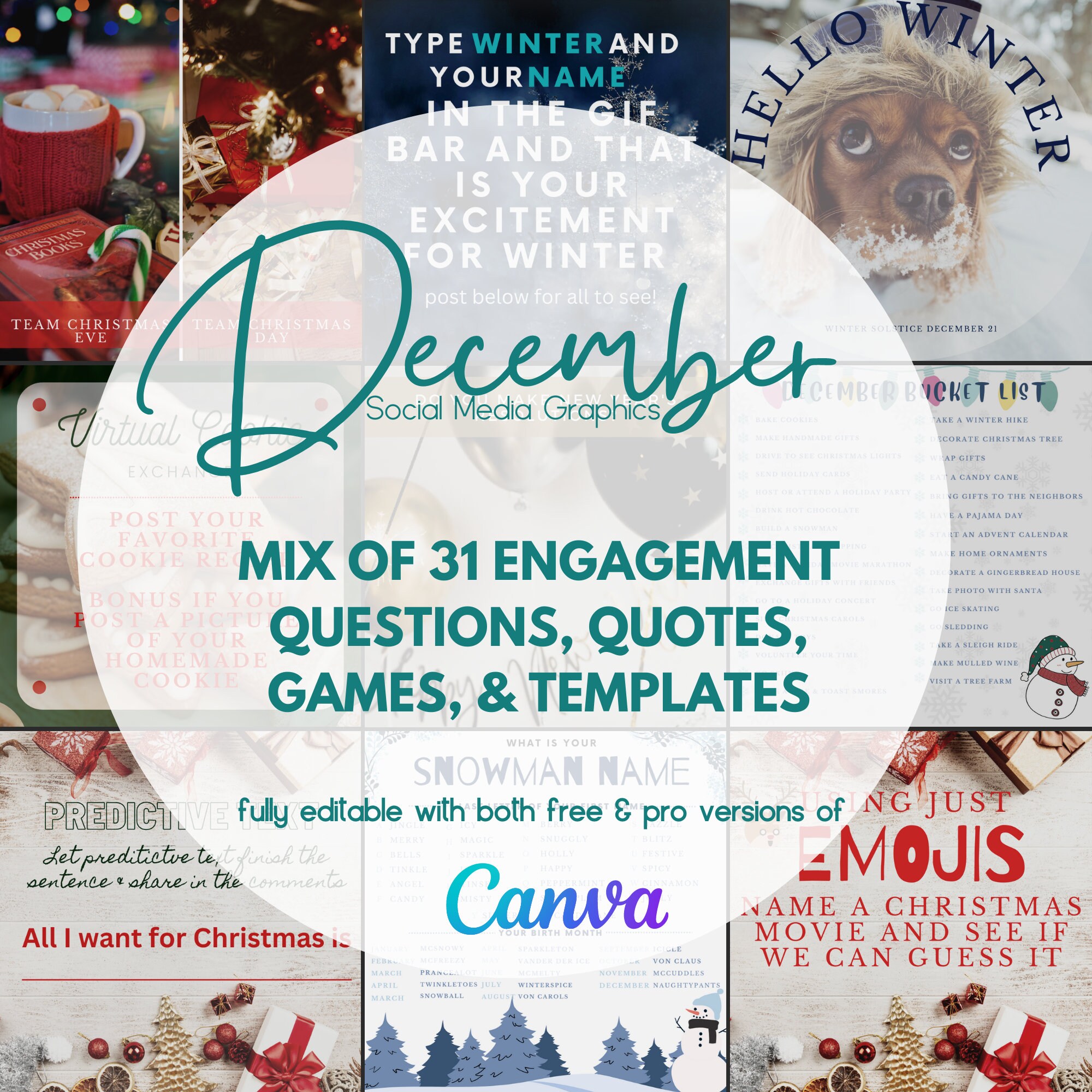 31 Winter, Christmas & Hanukkah Graphics Bundle, Engagement Posts ...