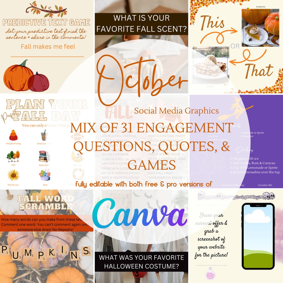 31 Fall &halloween Engagement Posts, Graphics Bundle, October, Autumn ...