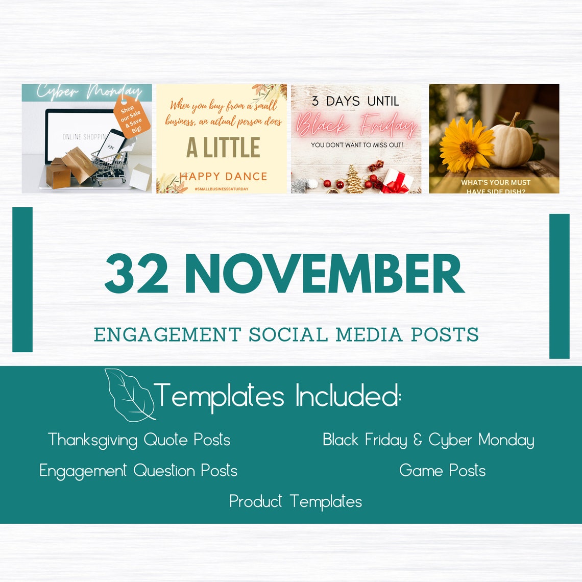 32 November Engagement Posts, Graphics Bundle, Thanksgiving, Black ...
