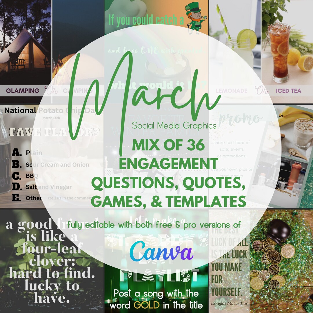 36 March Social Media Posts, Engagement Graphics, St. Patrick's Day ...