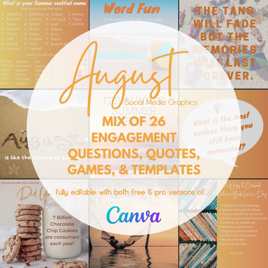 26 August Social Media Graphics | Engagement Graphics, Canva Template ...