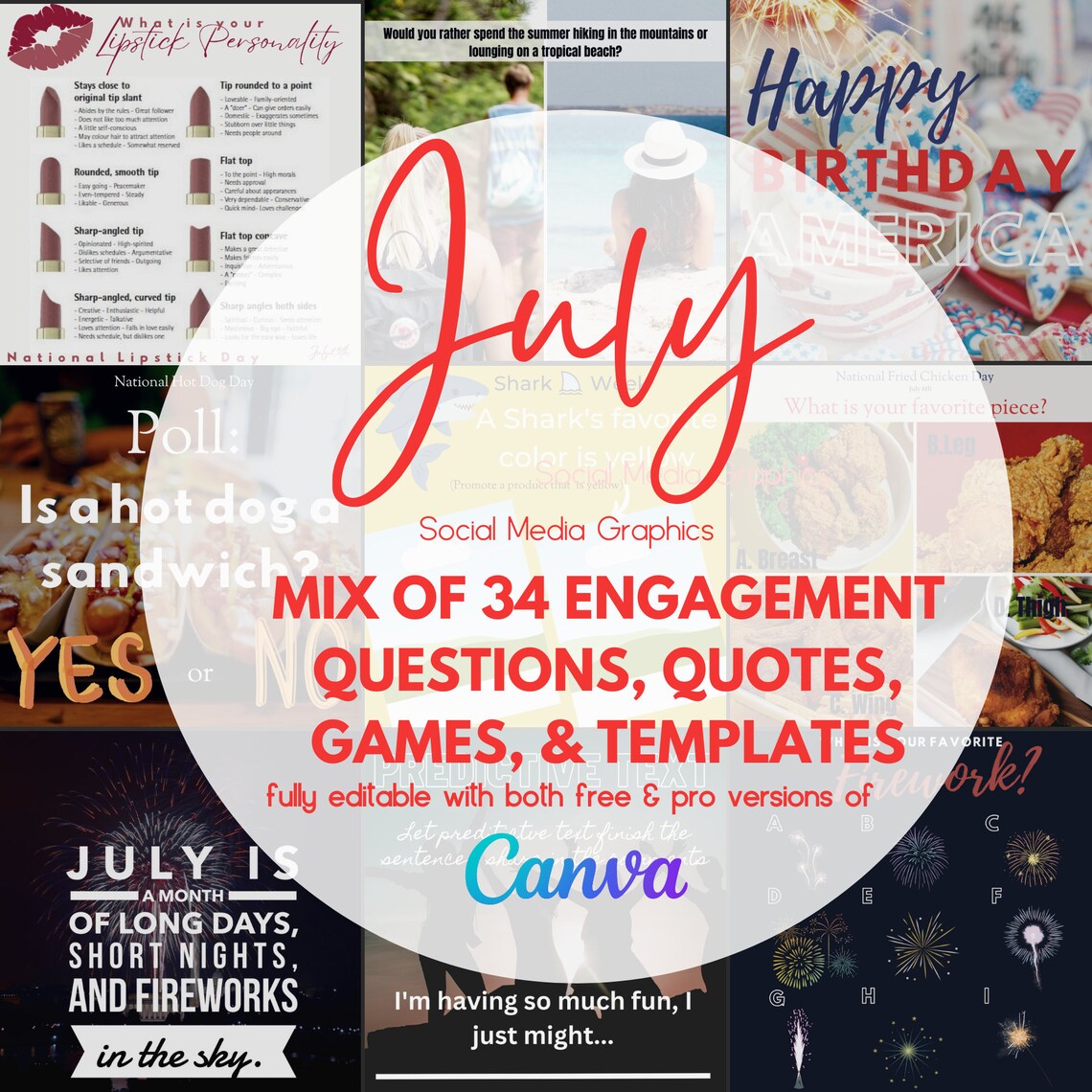 34 July Social Media Graphics | Engagement Graphics, Canva Template ...