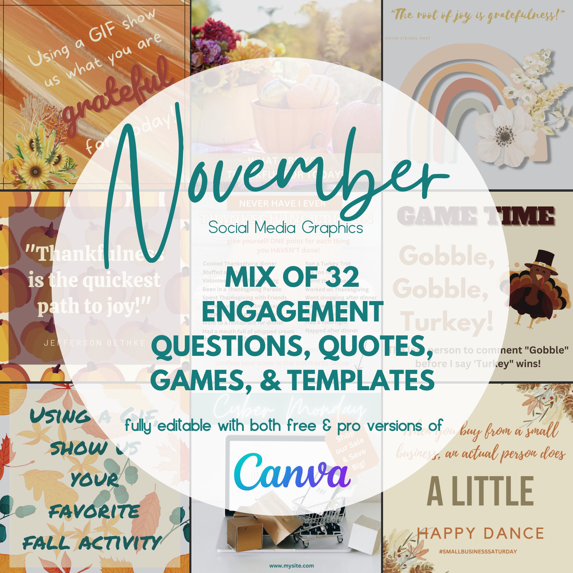 32 November Engagement Posts, Graphics Bundle, Thanksgiving, Black ...