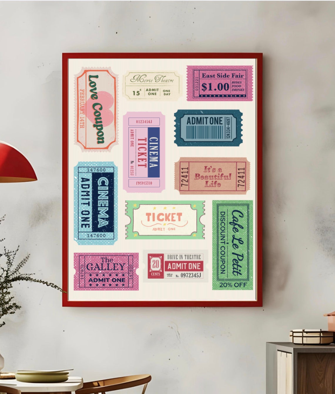 Ticket Collage Art Print, Trendy Wall Art, Maximalist Prints, Colorful ...