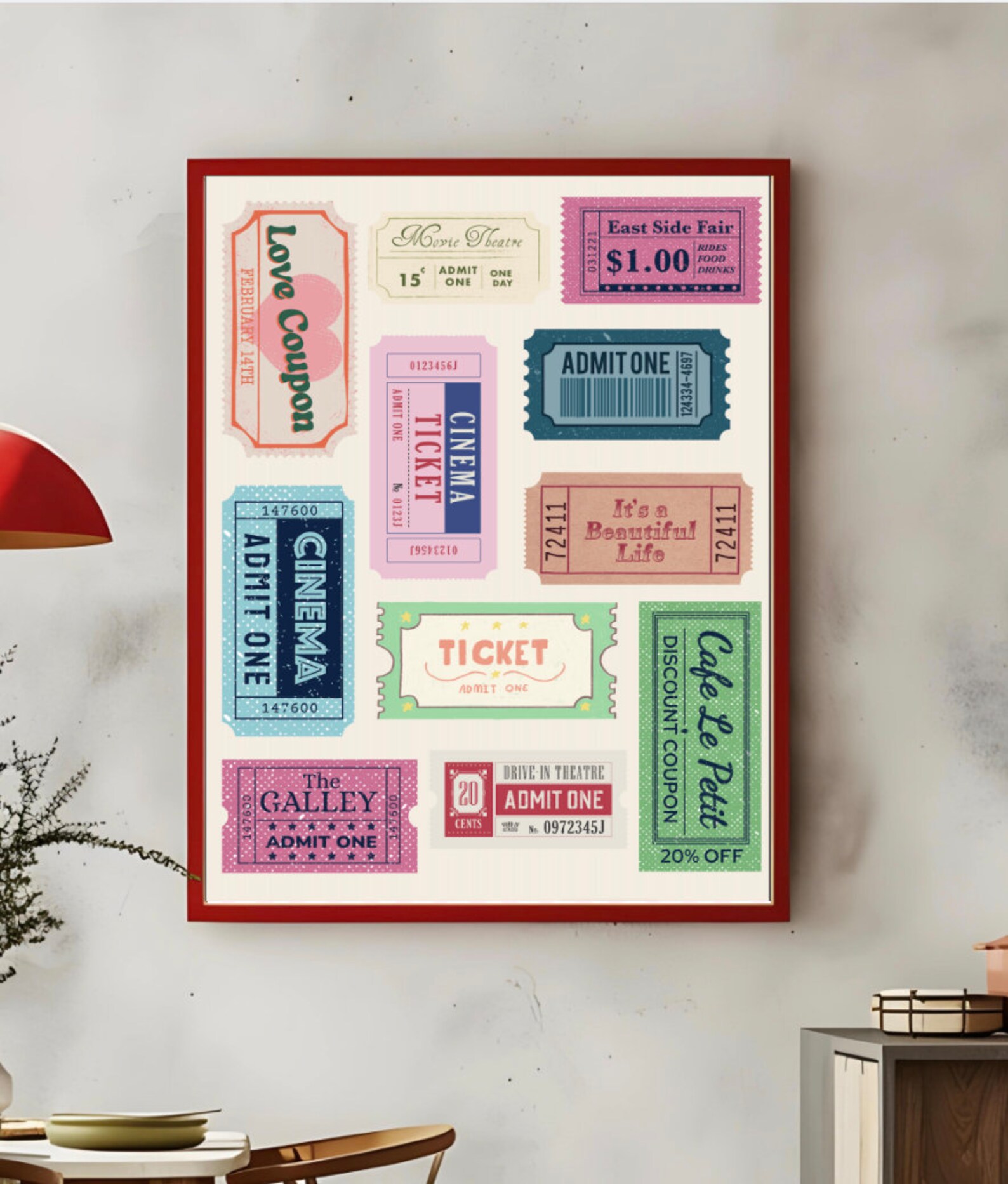 Ticket Collage Art Print, Trendy Wall Art, Maximalist Prints, Colorful ...
