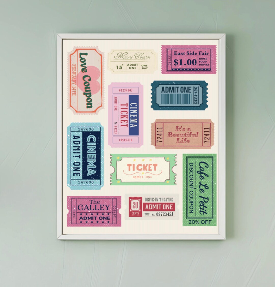 Ticket Collage Art Print, Trendy Wall Art, Maximalist Prints, Colorful ...