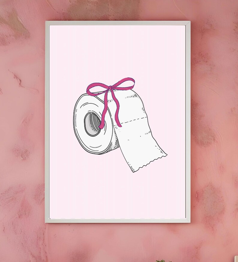 Pink Bathroom Art Print, Retro Wall Art, Girly Bathroom Art Prints ...