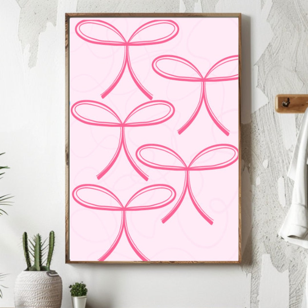 Pink Bow Wall Art, Trendy Preppy Art, Croquette Room Decor, Girly Art ...
