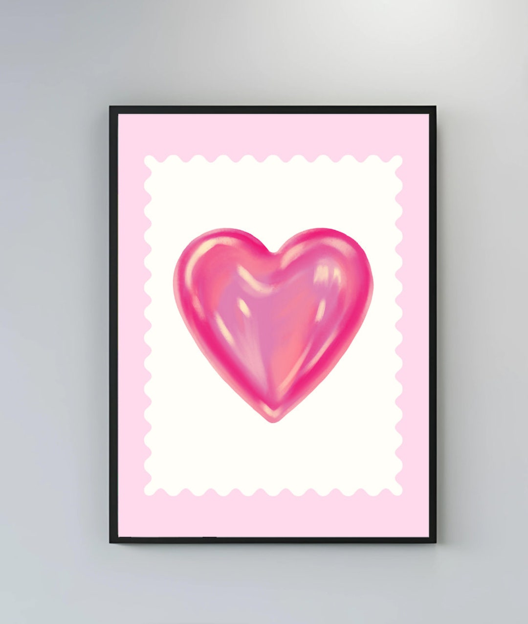 Pink Heart Art Print, Retro Wall Art, Girly Art, Pink Maximalist Prints ...