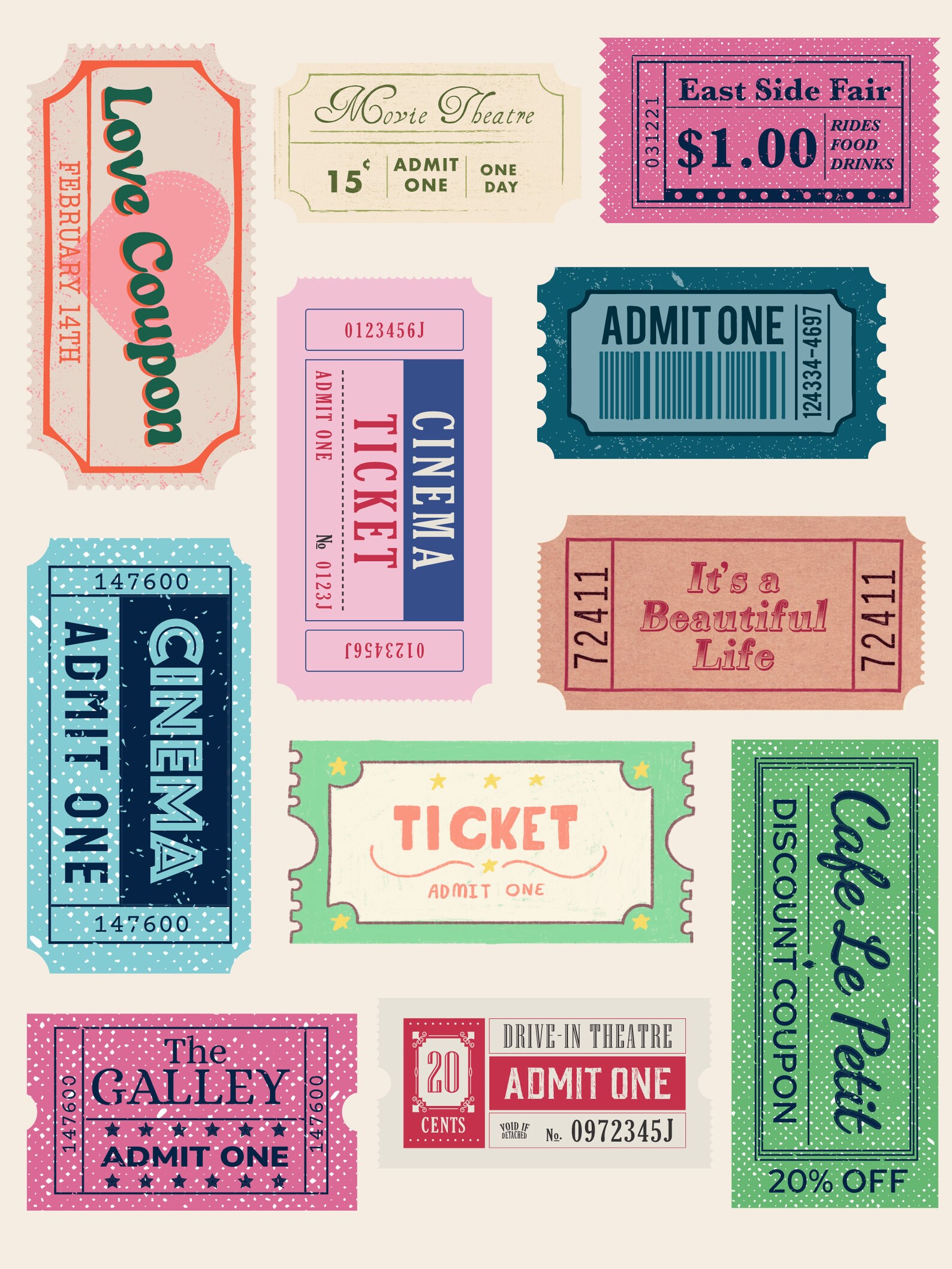 Ticket Collage Art Print, Trendy Wall Art, Maximalist Prints, Colorful ...