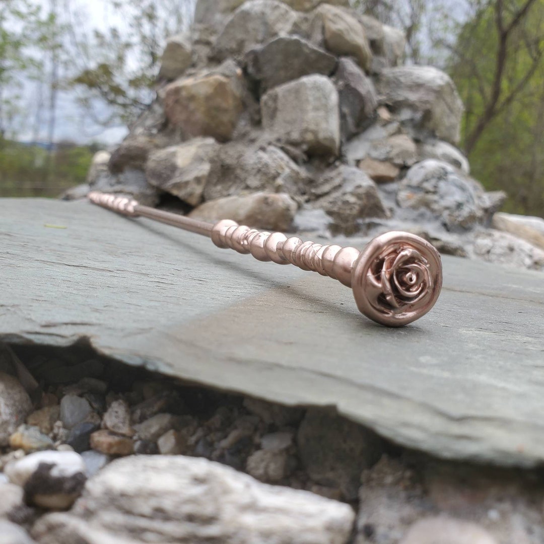 Rose Wand, Rose Gold Wand, Wizard Wand, Witch Wand, Shiny Gold Wand ...