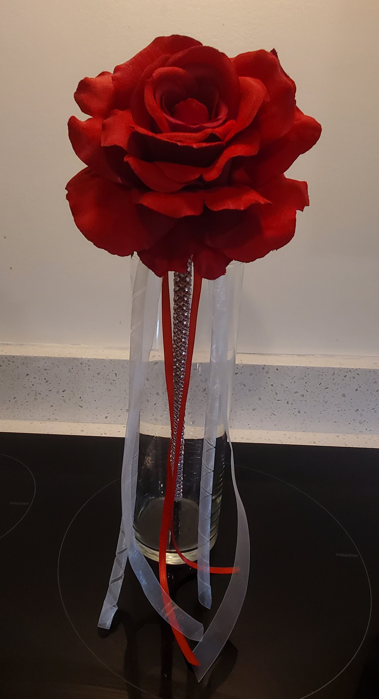 Red Rose Flower Girl Wand: Rhinestone Ribbon Wedding Prop - Etsy