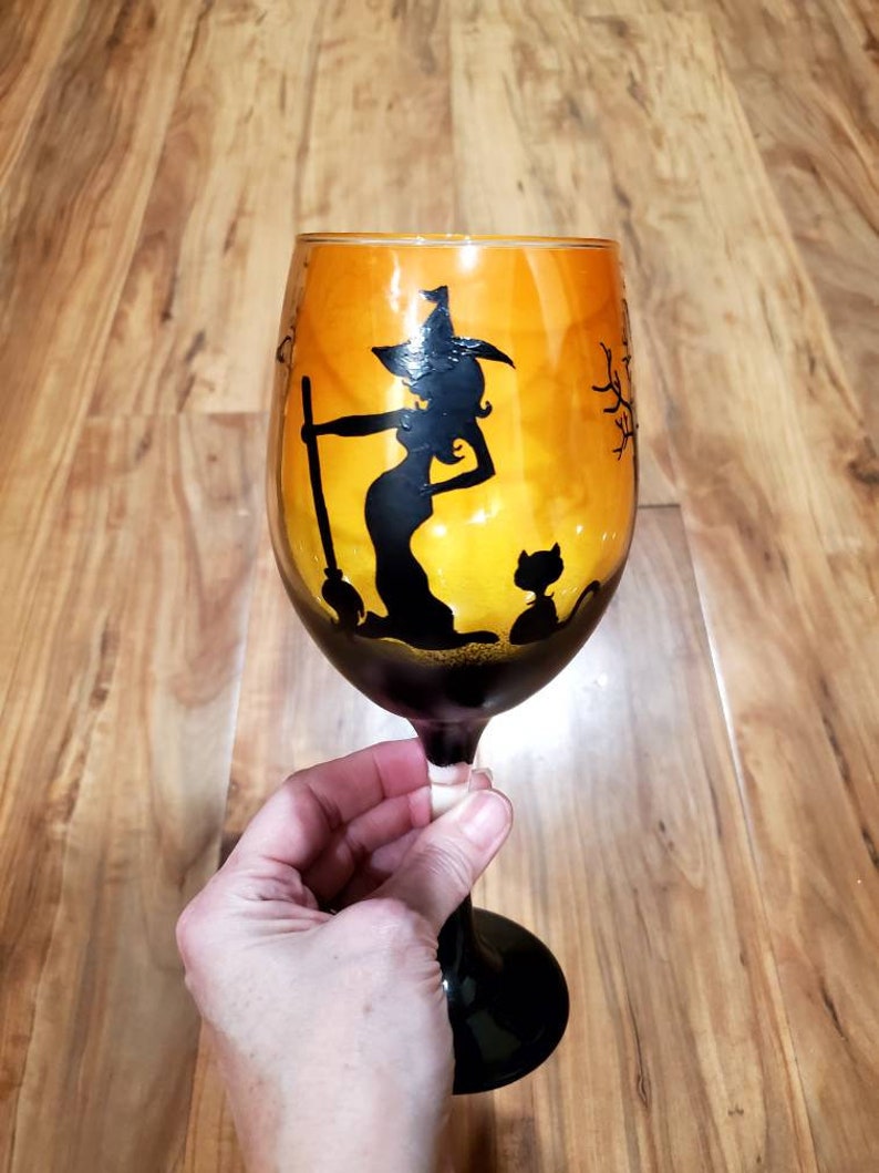 Hand Painted Witch Wine Glass: 3D Halloween Decor - Etsy