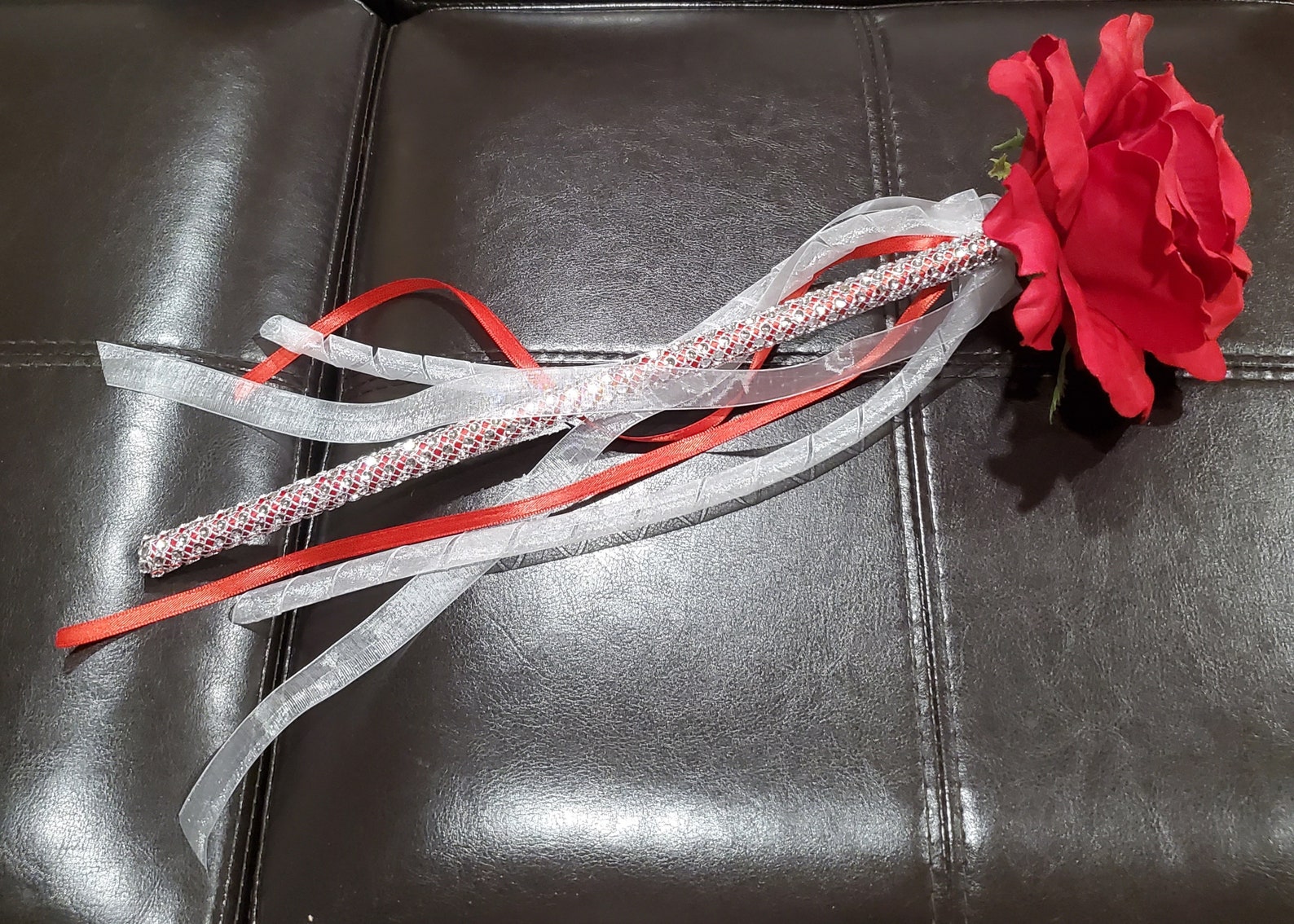 Red Rose Flower Girl Wand: Rhinestone Ribbon Wedding Prop - Etsy