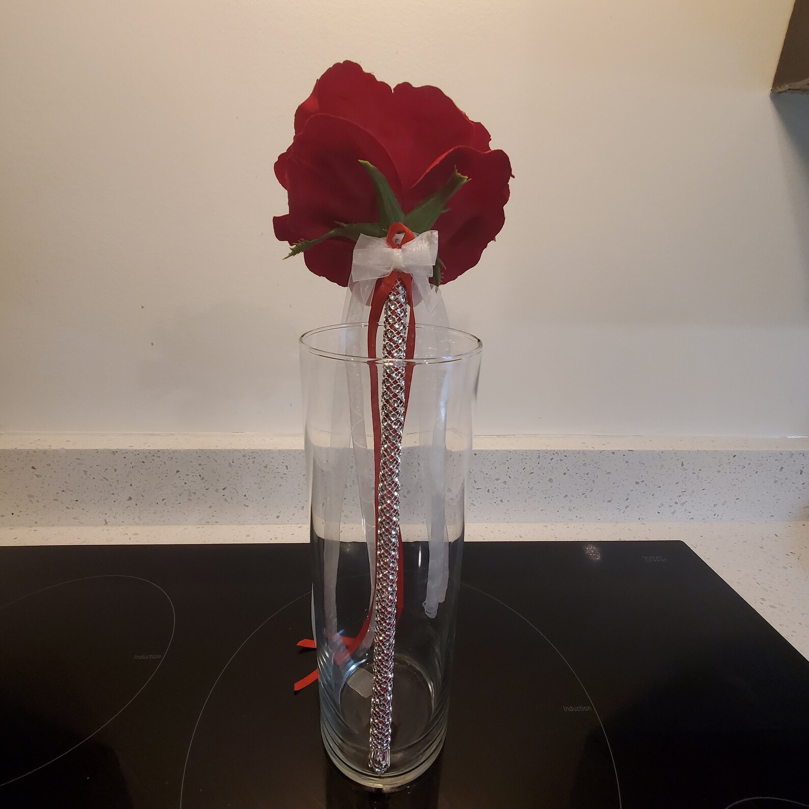 Red Rose Flower Girl Wand: Rhinestone Ribbon Wedding Prop - Etsy