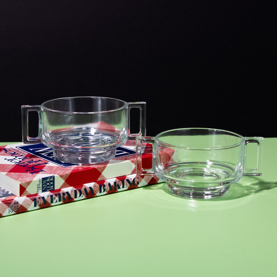 Vintage Joe Colombo Glass Bowls, Square Double Handle, Mid-century ...