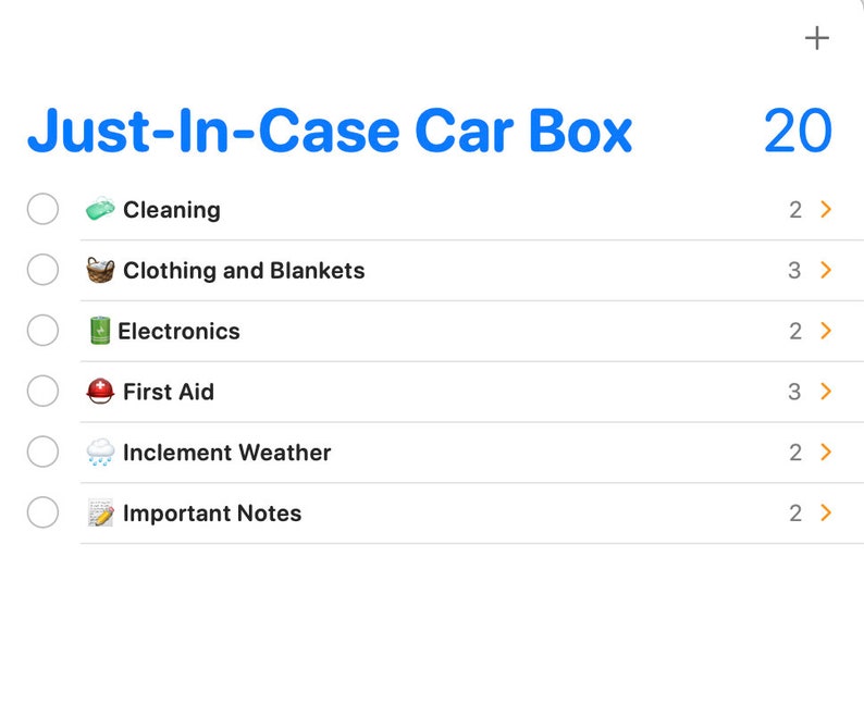 Just-in-case Car Box Checklist - Etsy