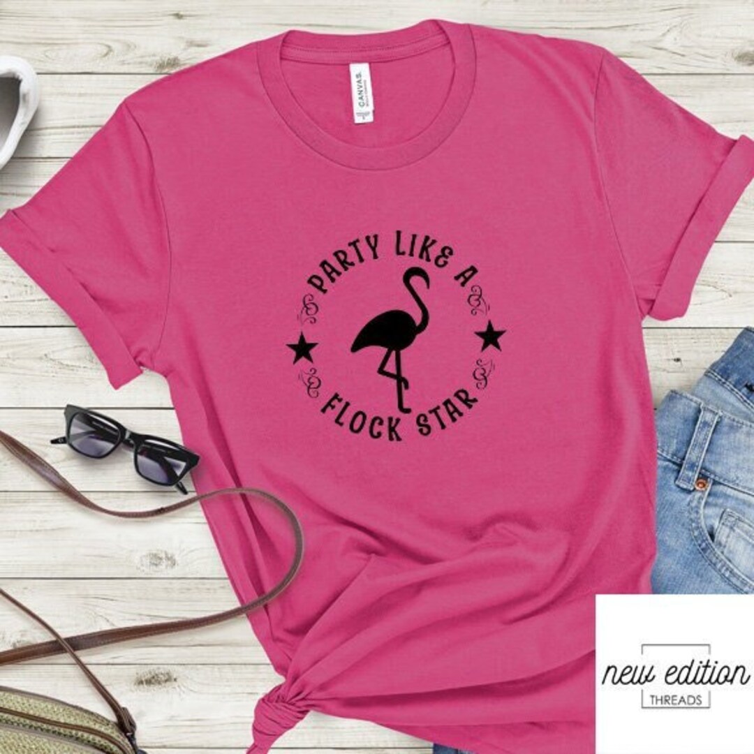 Party Like a Flock Star Shirt, Flamingo Shirt Ladies, Black Flamingo ...