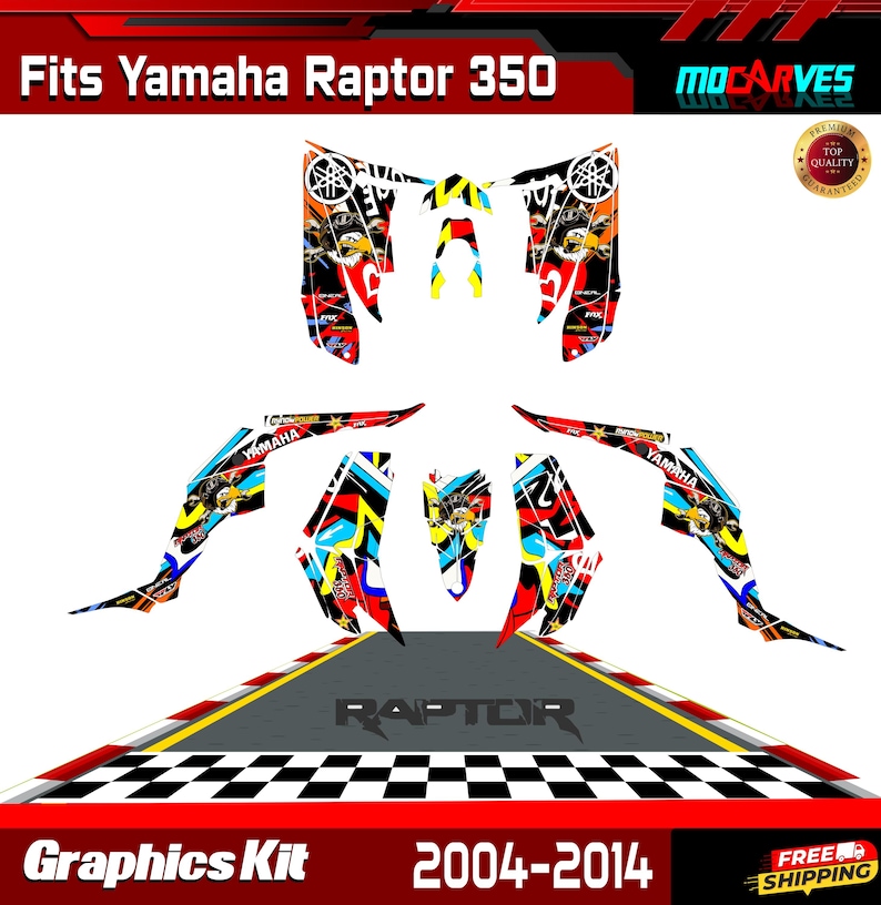 YAMAHA Raptor 350 Graphics Kit 2004 2006 2009 to 2014 Decals Stickers ...