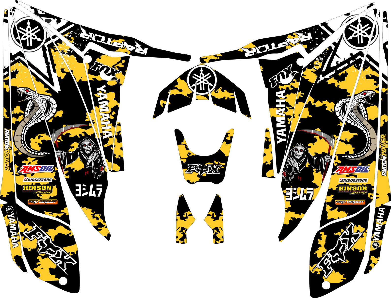 YAMAHA Raptor 350 Graphics Kit 2004 2006 2009 to 2014 Decals Stickers ...