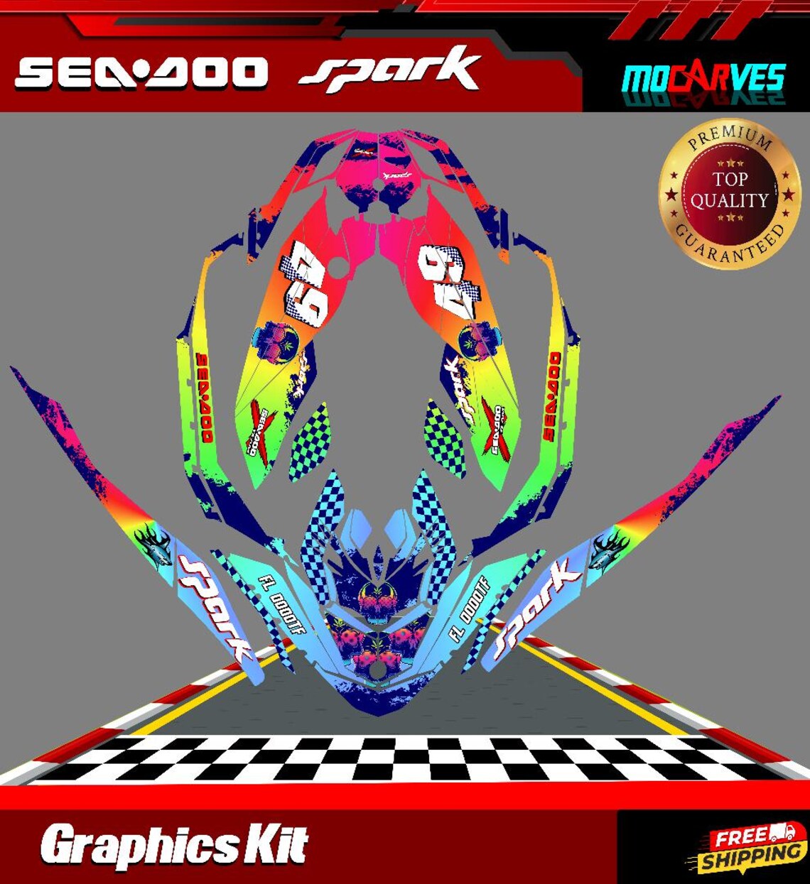 Fits SEA DOO SPARK Trixx 2 up + 3up Graphics Kit Decals Spark Stickers ...
