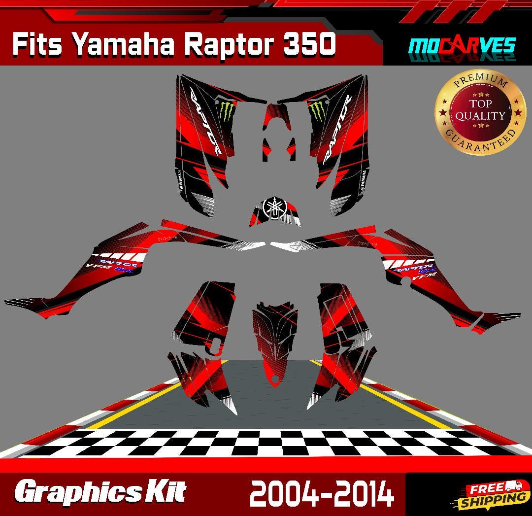 YAMAHA Raptor 350 Graphics Kit 2004 2006 2009 to 2014 Decals Stickers ...
