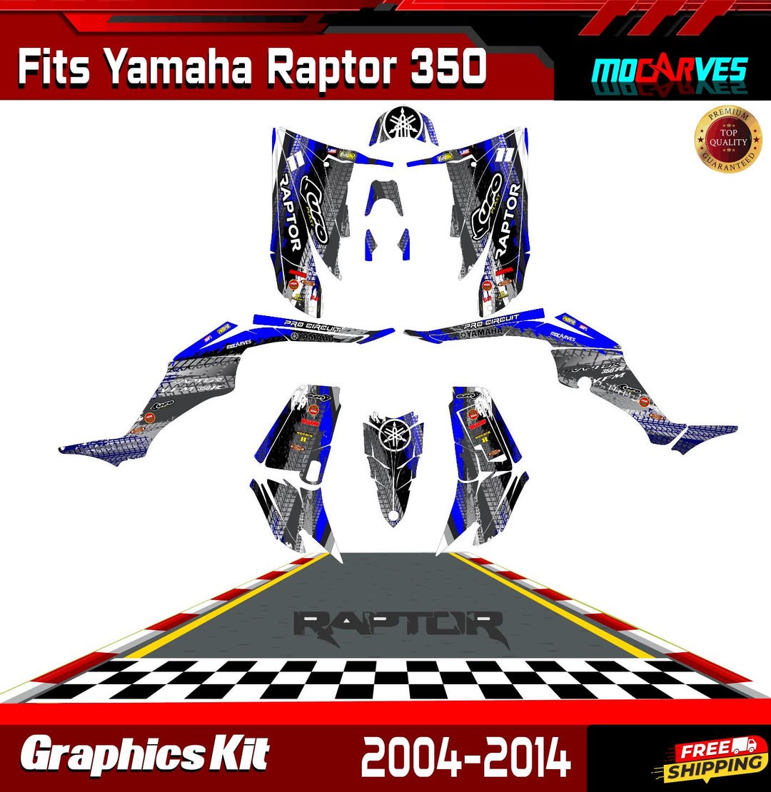 YAMAHA Raptor 350 Graphics Kit 2004 2006 2009 to 2014 Decals Stickers ...