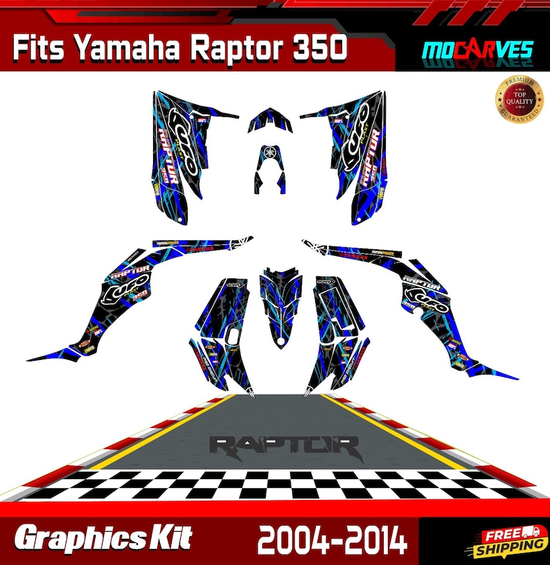 YAMAHA Raptor 350 Graphics Kit 2004 2006 2009 to 2014 Decals Stickers ...