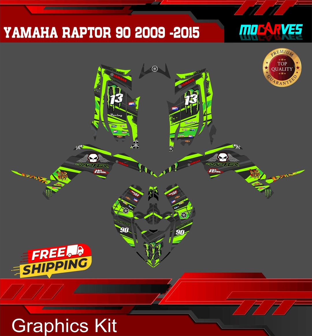 Fits Yamaha Raptor 90 Graphic Kit 2009 to 2015 Decal Stickers Vinyl Atv ...