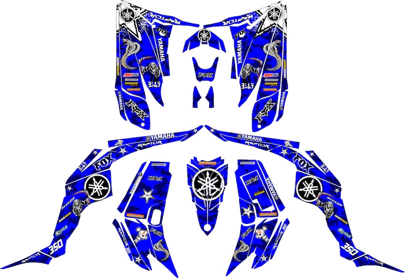 YAMAHA Raptor 350 Graphics Kit 2004 2006 2009 to 2014 Decals Stickers ...