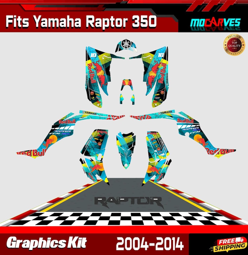 YAMAHA Raptor 350 Graphics Kit 2004 2006 2009 to 2014 Decals Stickers ...