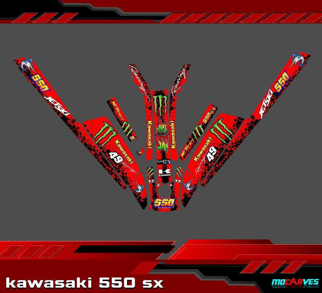 Jet Ski Kawasaki 550 Graphics Kit Decal Kawasaki 550 Sx Boat Stickers ...