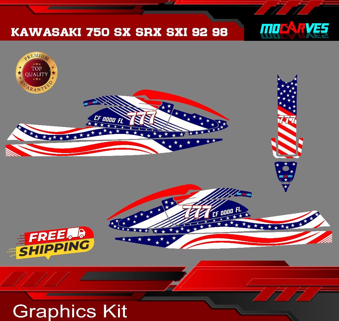 Graphics Kit Premium Kawasaki 750 Sx Srx Sxi 1992 1998 Jet Ski Decals ...