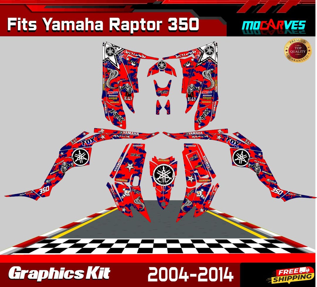 YAMAHA Raptor 350 Graphics Kit 2004 2006 2009 to 2014 Decals Stickers ...