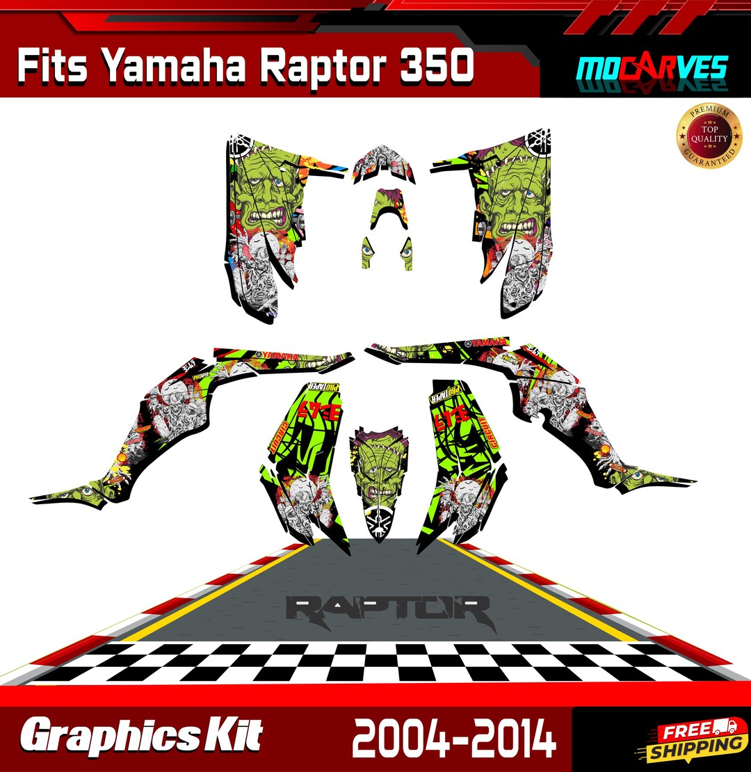 YAMAHA Raptor 350 Graphics Kit 2004 2006 2009 to 2014 Decals Stickers ...