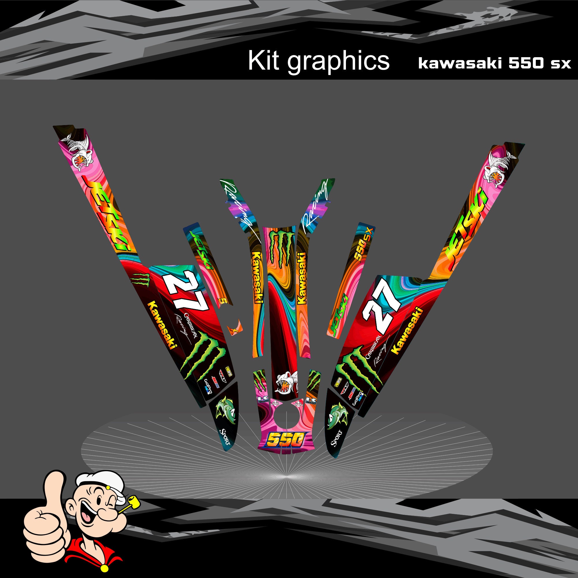 Jet Ski Graphics Kit Decal Decal Compatible With Kawasaki 550 Sx Boat ...