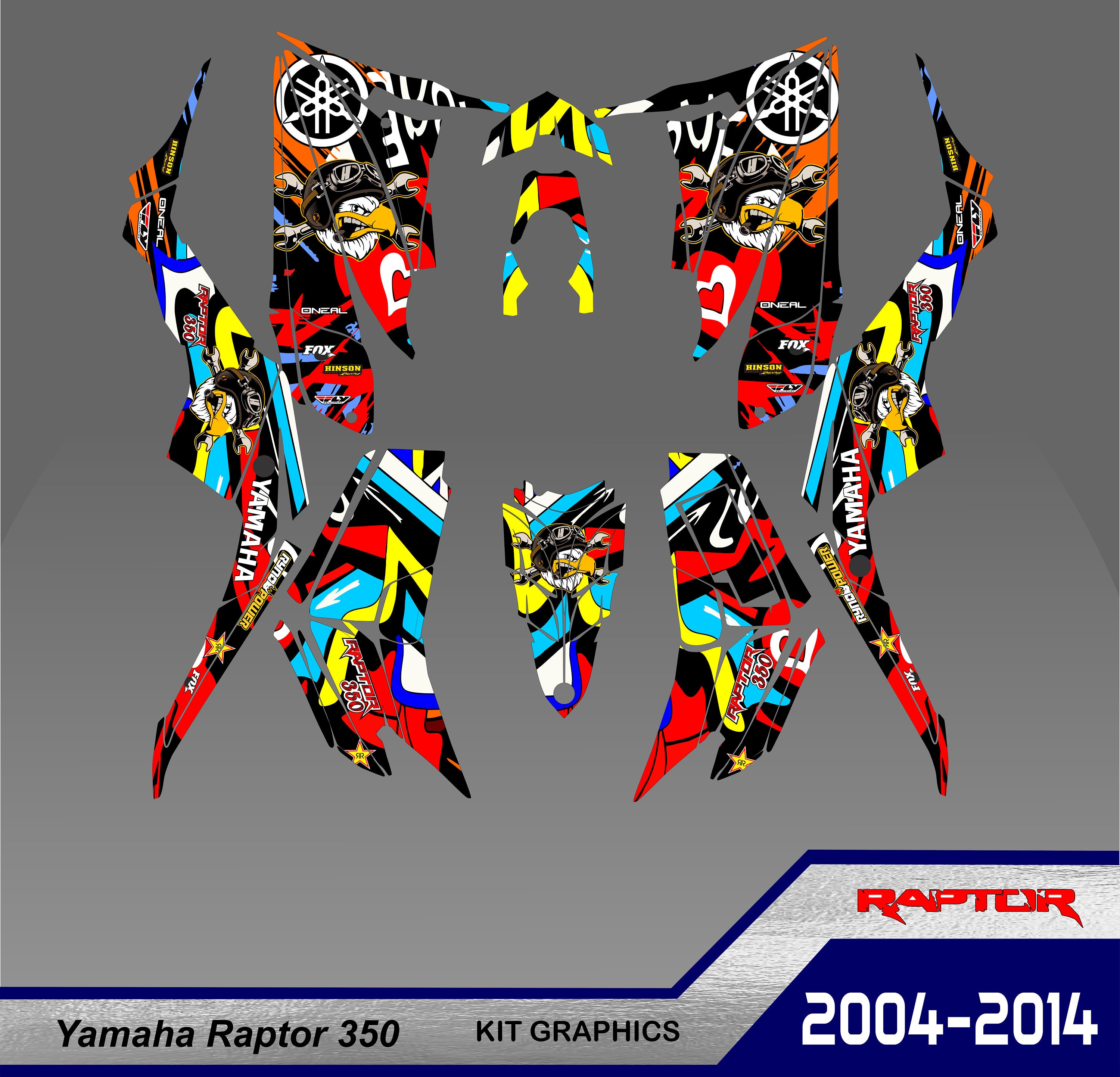 YAMAHA Raptor 350 Graphics Kit 2004 2006 2009 to 2014 Decals Stickers ...