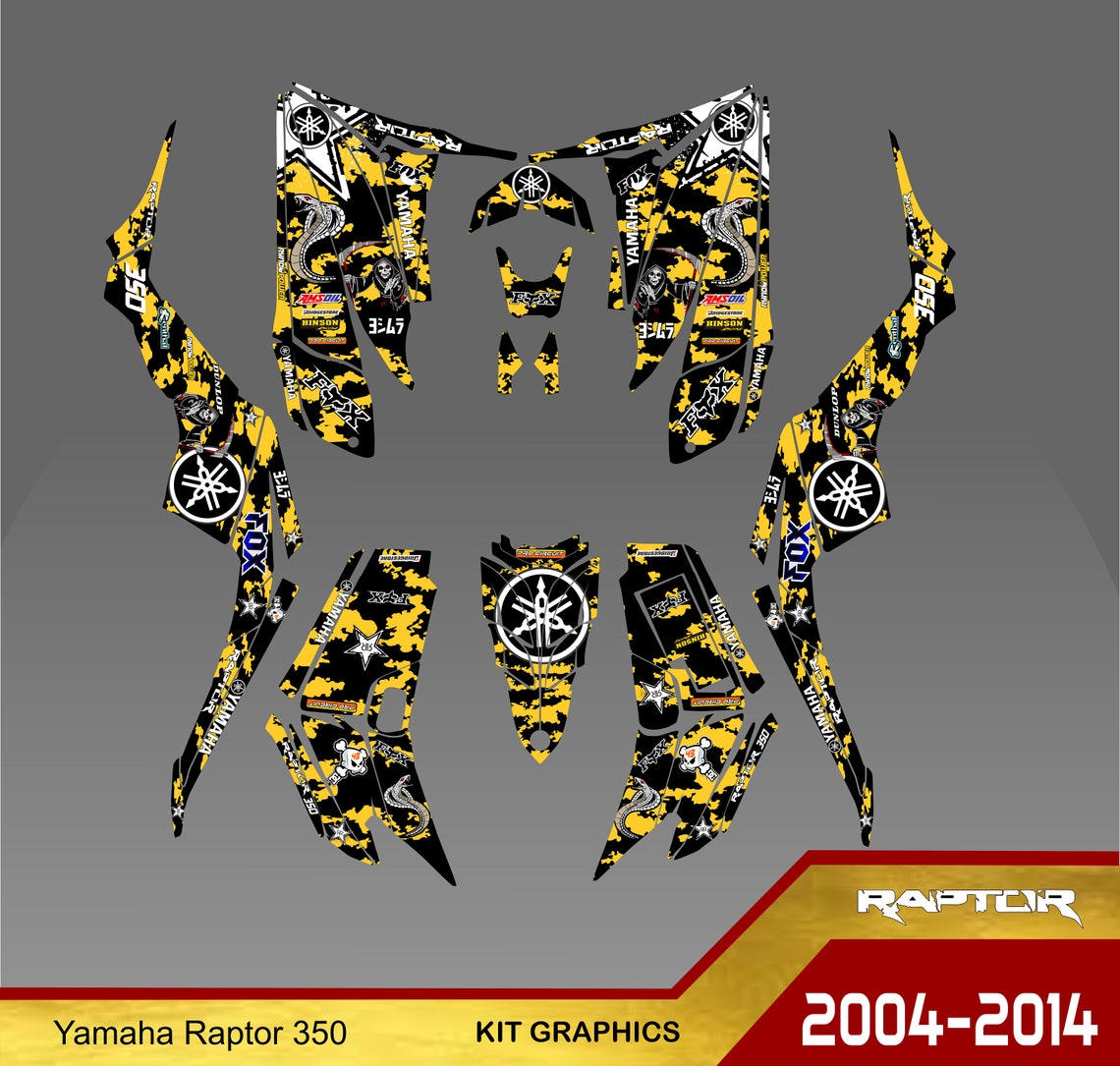 YAMAHA Raptor 350 Graphics Kit 2004 2006 2009 to 2014 Decals Stickers ...