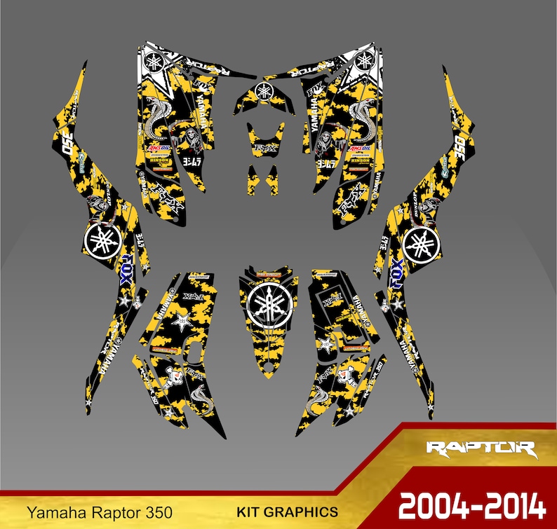 YAMAHA Raptor 350 Graphics Kit 2004 2006 2009 to 2014 Decals Stickers ...