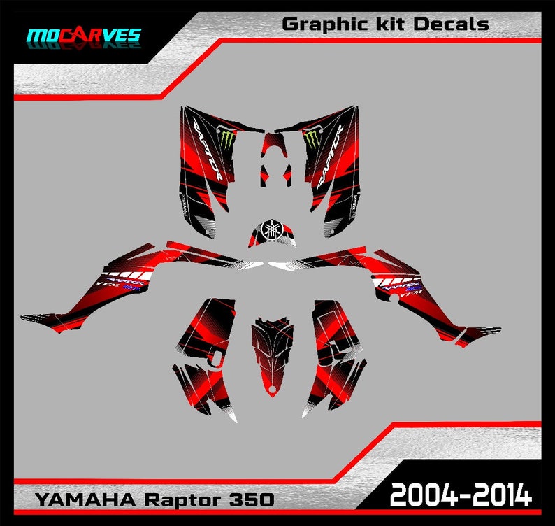 YAMAHA Raptor 350 Graphics Kit 2004 2006 2009 to 2014 Decals Stickers ...