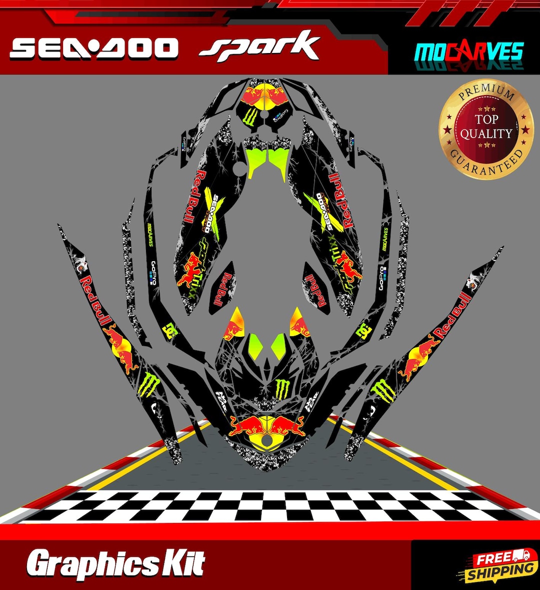 Premium Graphics Kit for SEA DOO SPARK Trixx 2 up + 3up Decals Spark ...