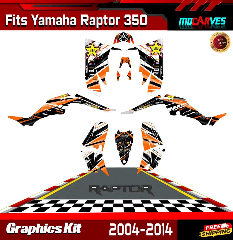 YAMAHA Raptor 350 Graphics Kit 2004 2006 2009 to 2014 Decals Stickers ...