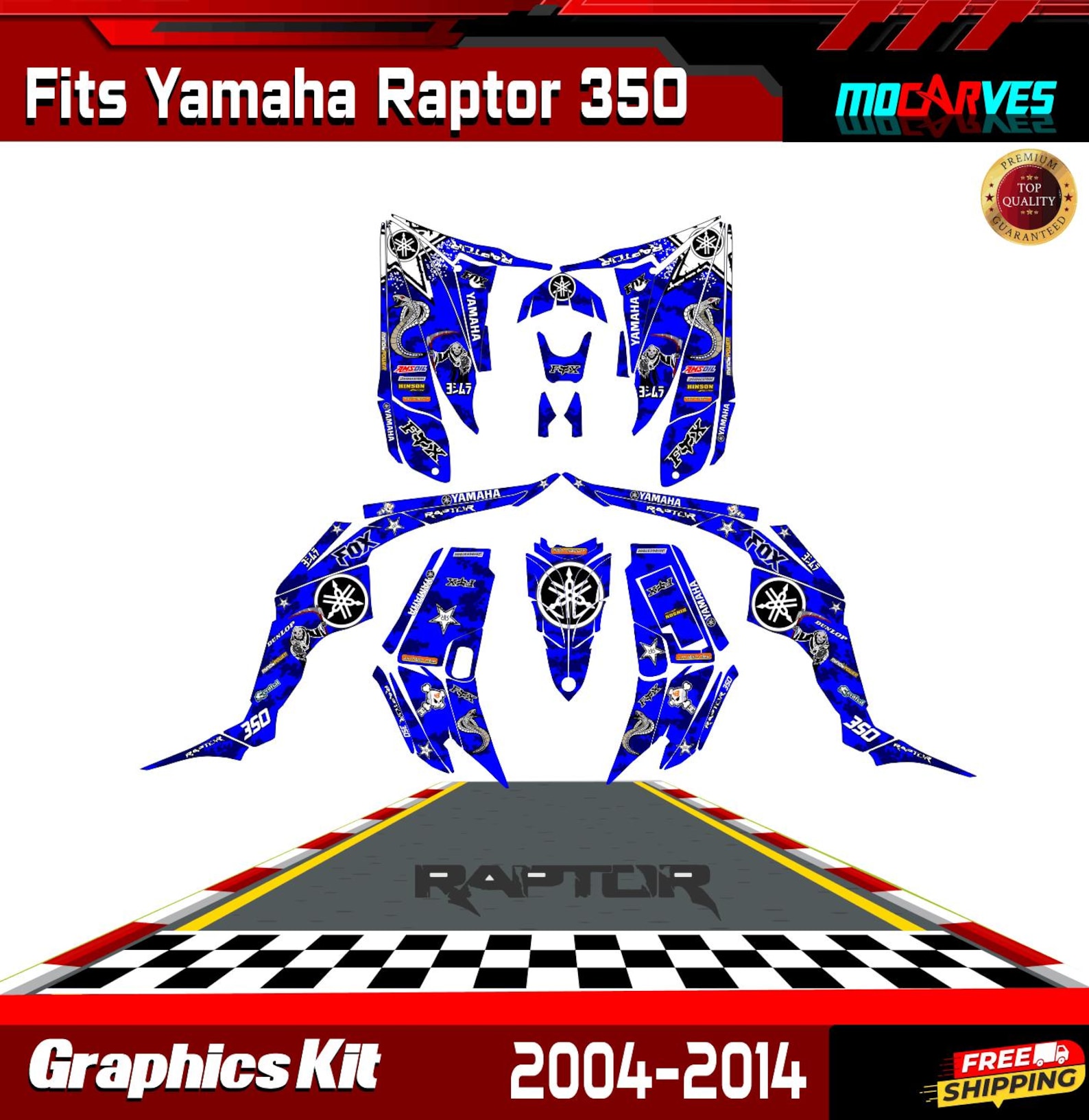 YAMAHA Raptor 350 Graphics Kit 2004 2006 2009 to 2014 Decals Stickers ...
