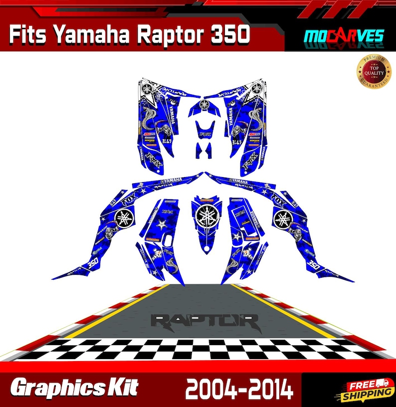 YAMAHA Raptor 350 Graphics Kit 2004 2006 2009 to 2014 Decals Stickers ...