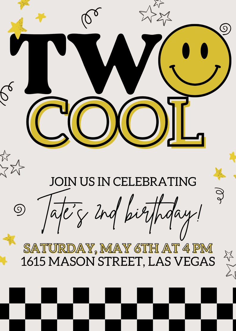 Two Cool Birthday Invitation Digital Download Customizable - Etsy