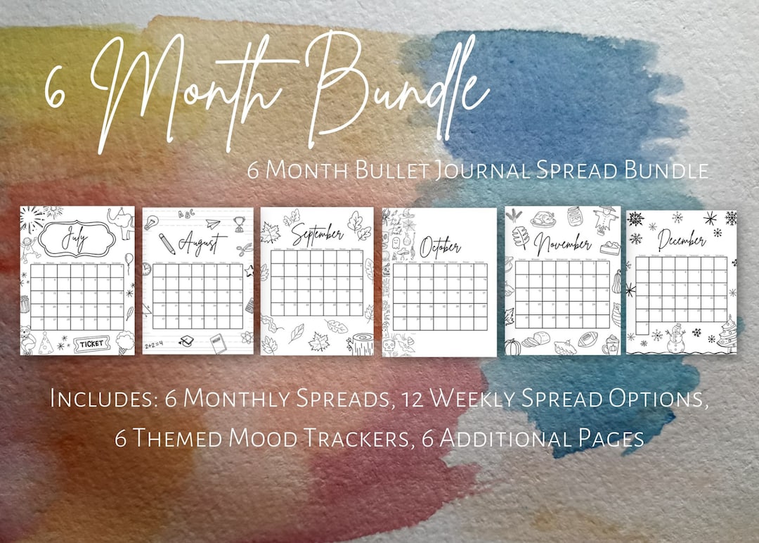 6 Month Bundle Bullet Journal Spread, Customizable Spread, Monthly, Two ...