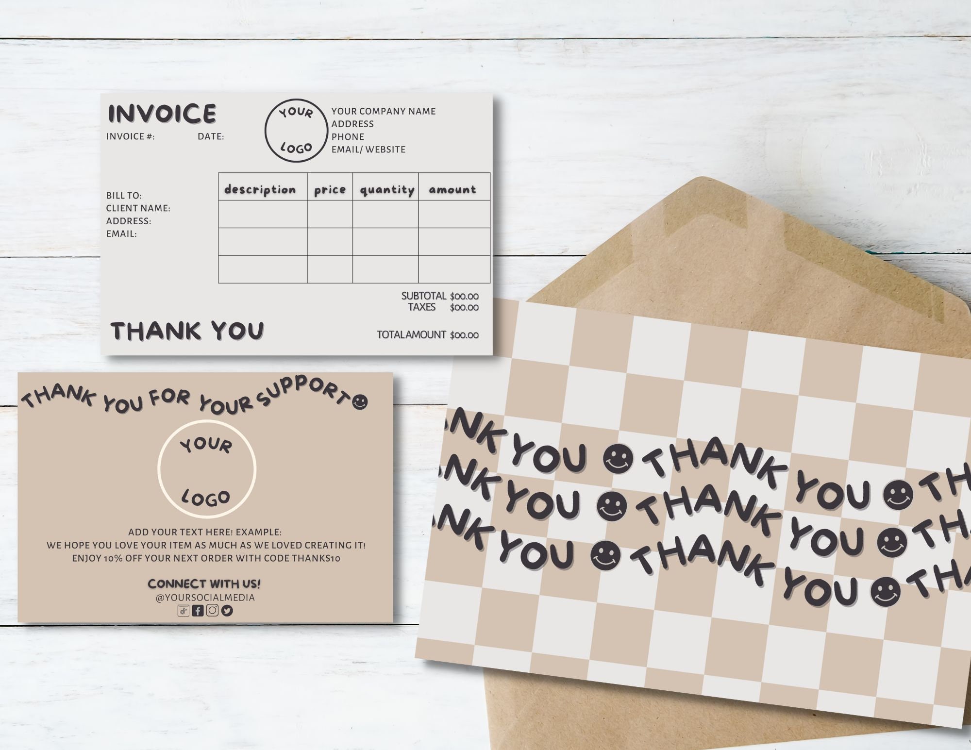 Business Thank You and Invoice Cards Digital Download Customizable ...